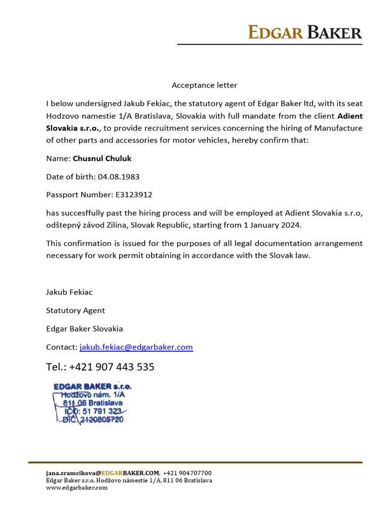 Acceptance Letter - Chusnul Chuluk | PDF