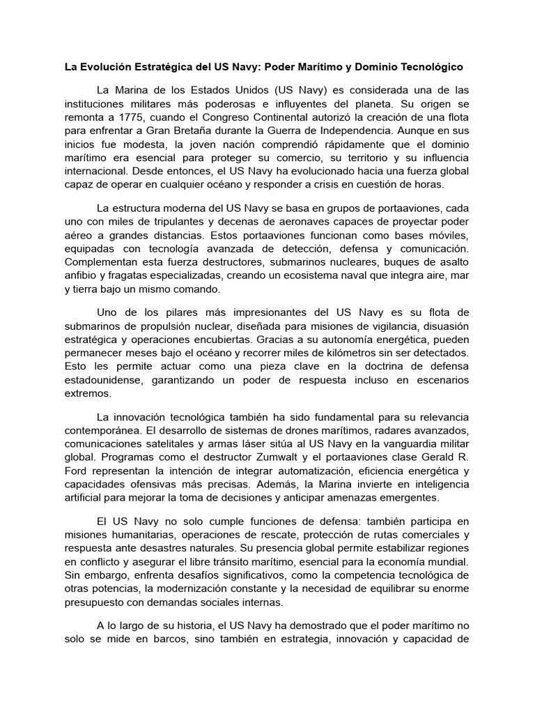 La Evolución Estratégica Del US Navy Poder Marítimo y Dominio ...