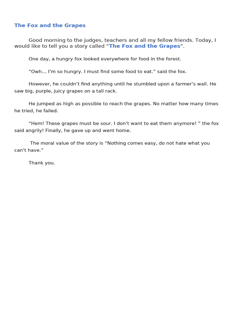 The Fox and the Grapes: A Moral Tale | PDF