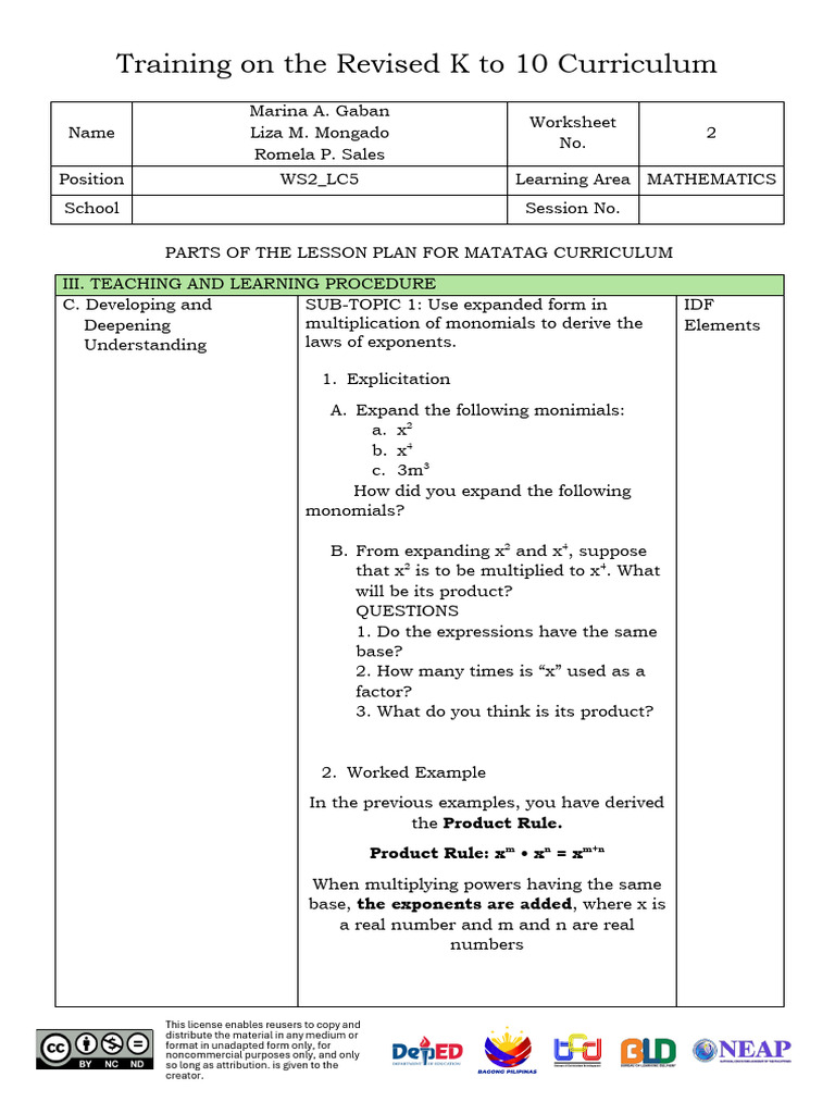 Training On The Revised K To 10 Curriculum | PDF | Multiplication ...