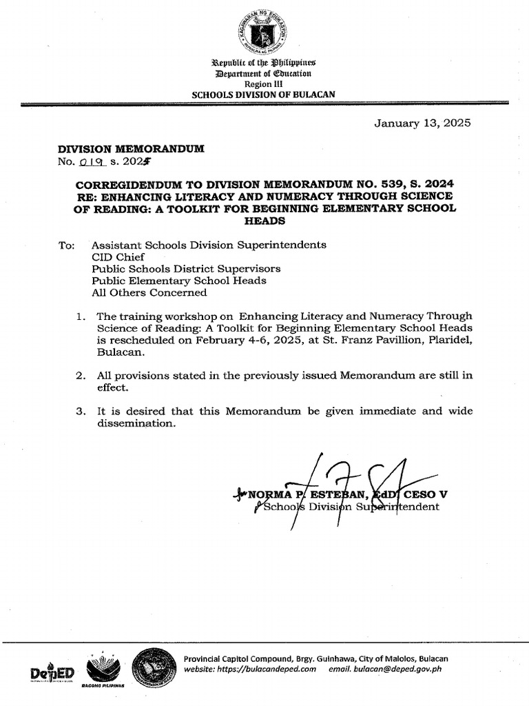Division Memorandum No 019 S 2025 | PDF