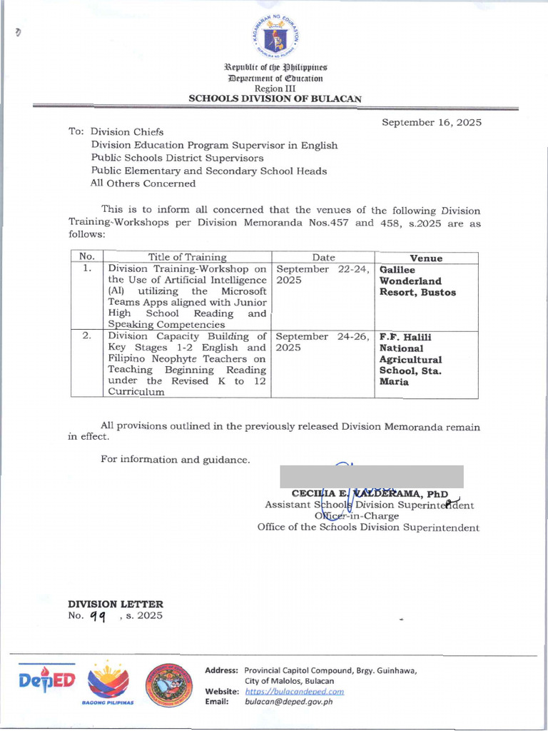 Division Letter No. 99 S 2025 | PDF