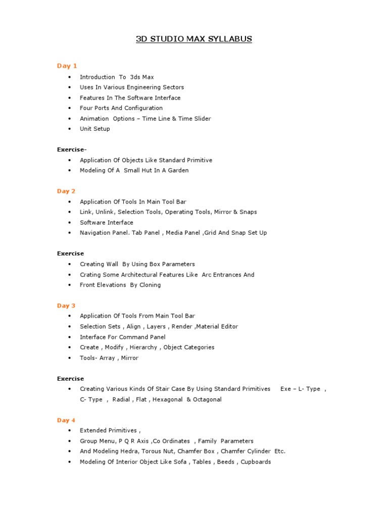 3ds Max Syllabus | PDF | Autodesk 3ds Max | Camera