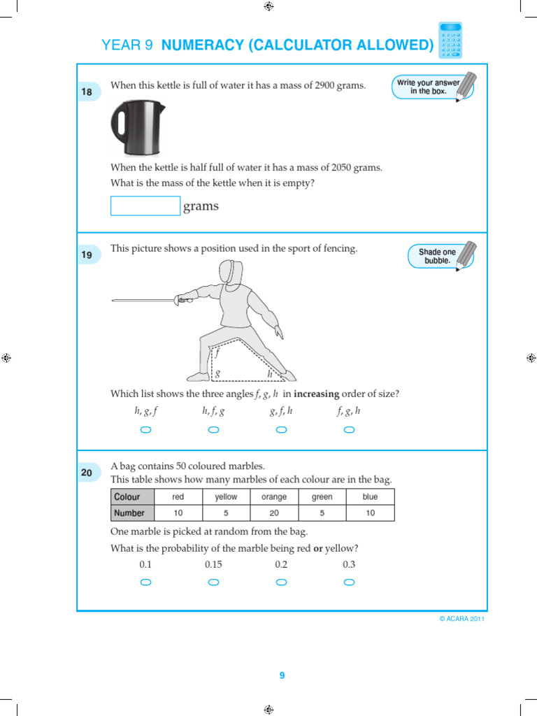 2011 Naplan Year-9 Numeracy Exam-Paper Descriptive | PDF | Area | Length