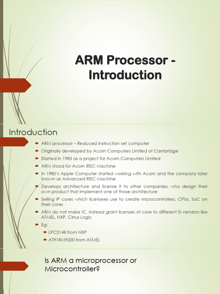 Slide 2 ARM Introduction 1 | PDF | Central Processing Unit | Microprocessor
