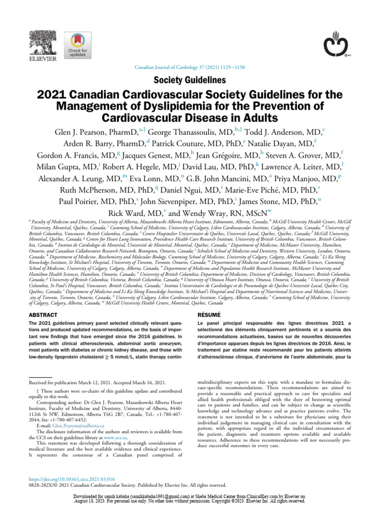 2021 Canadian Cardiovascular Society Guidelines For The | PDF | Statin ...