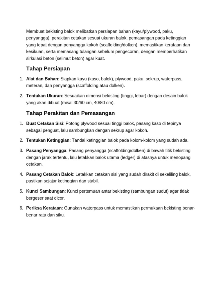 Panduan Bekisting Balok yang Efektif | PDF