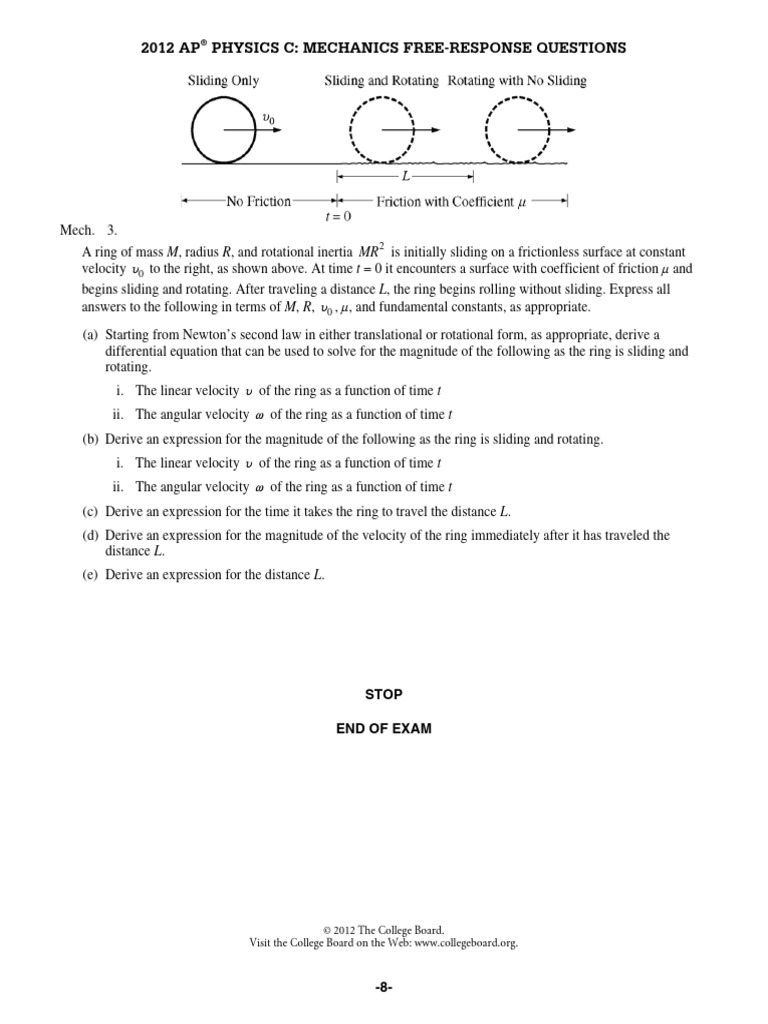 2012 AP Physics C: Mechanics Free-Response Questions: M R MR T L M R | PDF