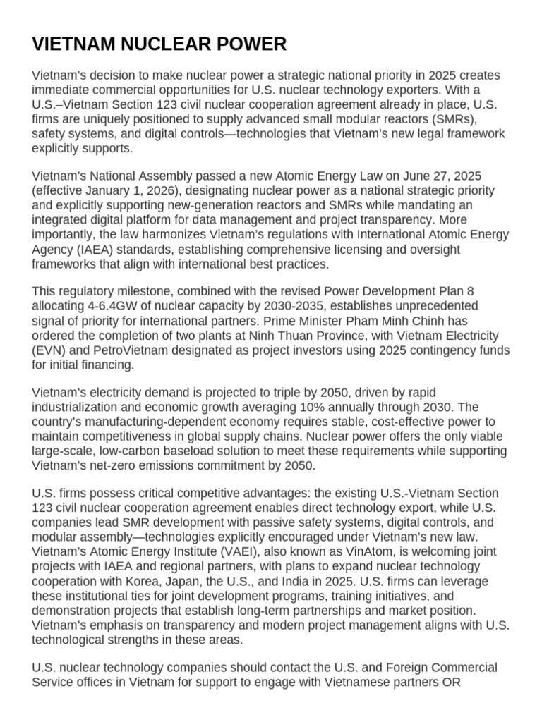 Vietnam Nuclear Power Management | PDF | Nuclear Power | Nuclear Proliferation