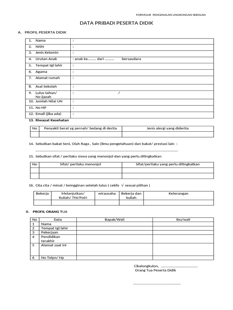 Data Diri Formulir | PDF
