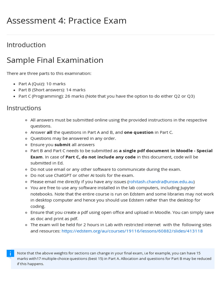 Practice Exam Guidelines and Structure | PDF | Receiver Operating ...