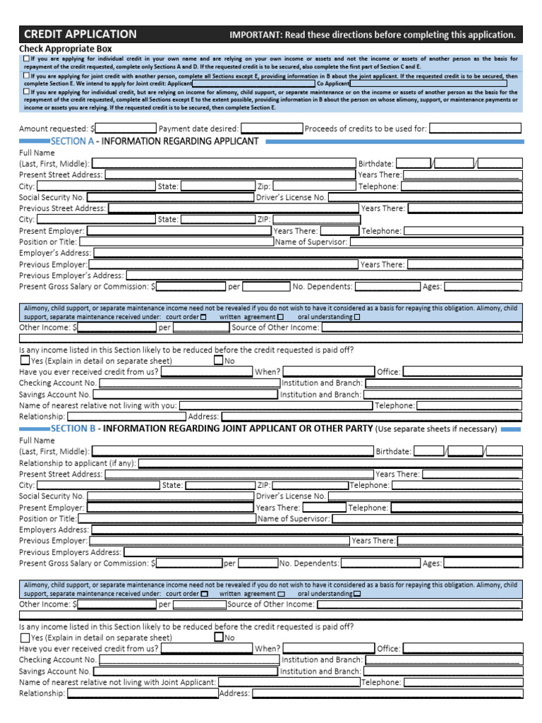 Personal Application | PDF | Credit | Finance & Money Management