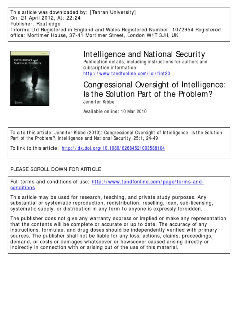 Congressional Oversight of Intelligence (Is The Solution Part of The ...