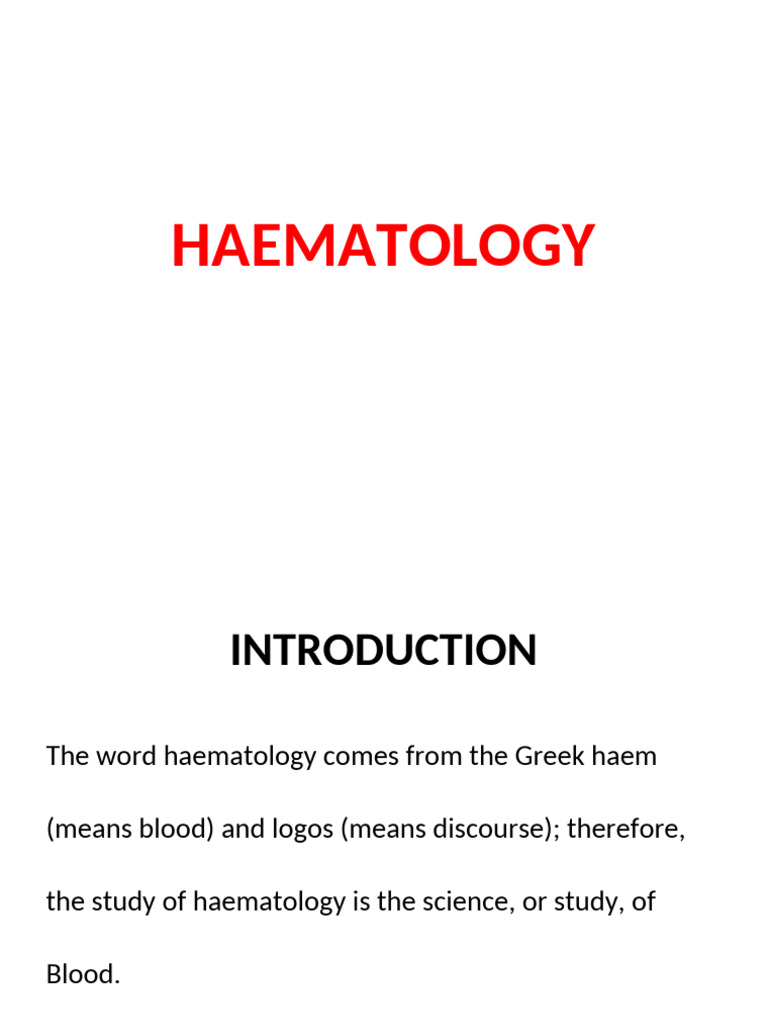 Introduction to Haematology | PDF | White Blood Cell | Granulocyte