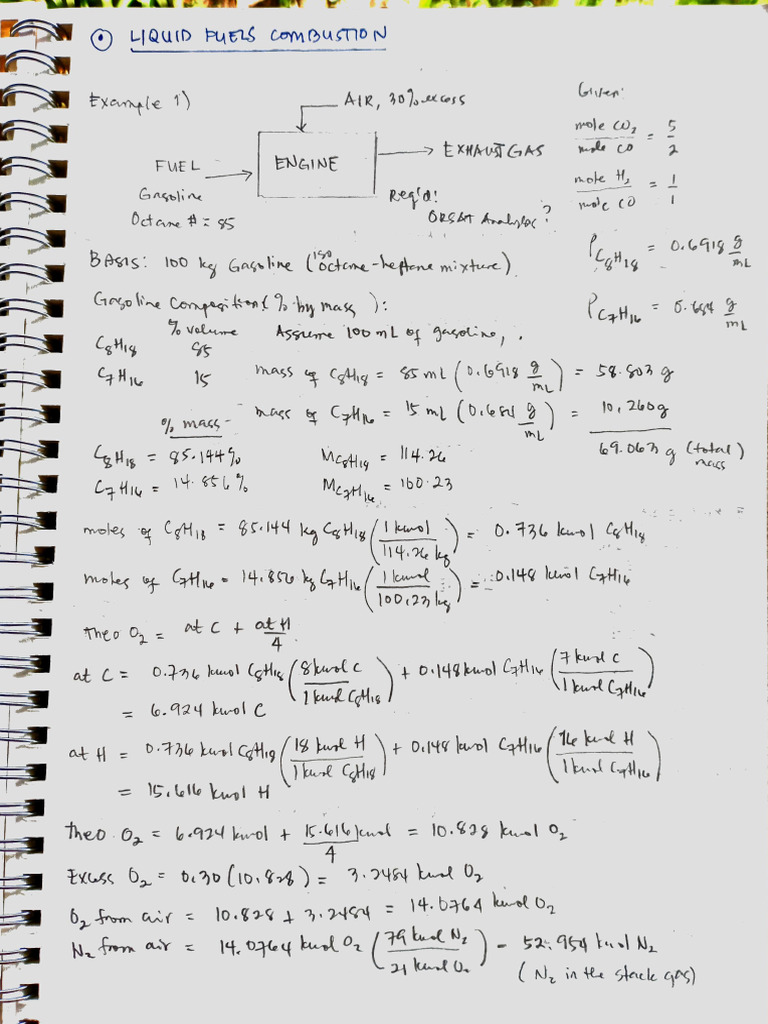 Fuel Combustion Liquid Fuels Example Problems CHE101 | PDF