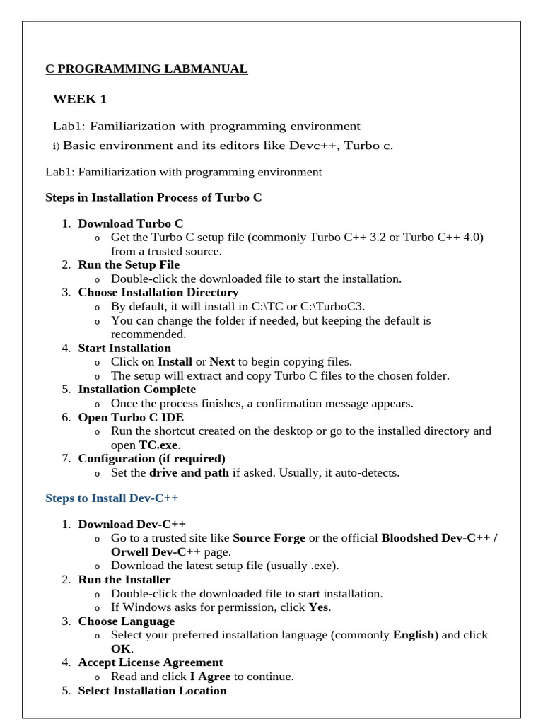 C Programming Lab Manual: Installation & Basics | PDF | Pointer ...