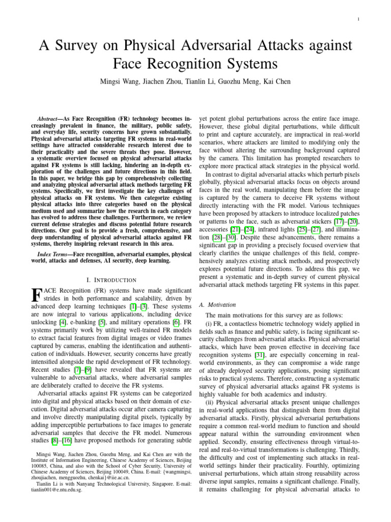 A Survey On Physical Adversarial Attacks Against Face Recognition ...