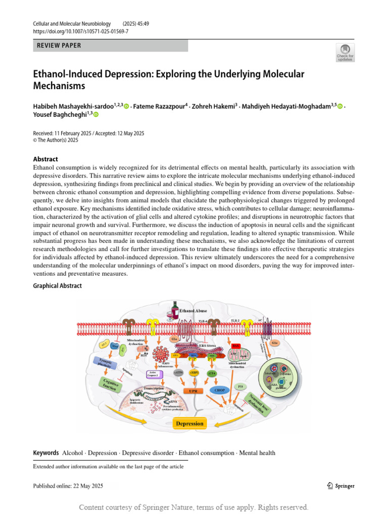 Ethanol-Induced Depression Mechanisms | PDF | Serotonin | Major ...