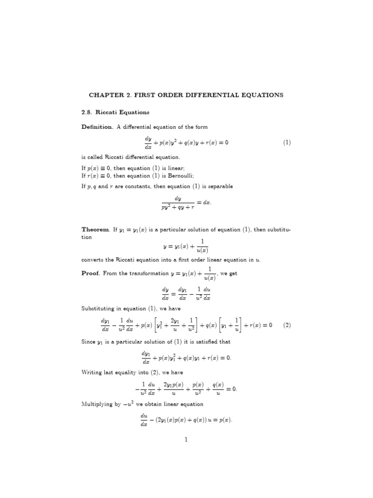 Understanding Riccati Differential Equations | PDF | Differential ...