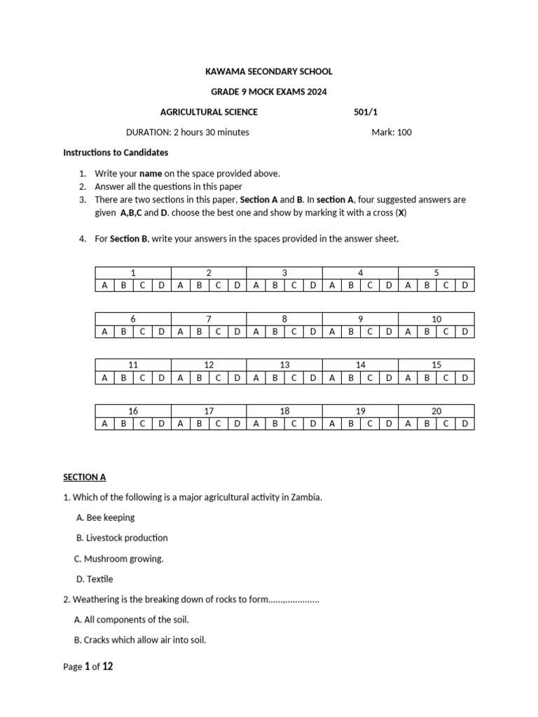 2024 Grade 9 Agricultural Science Exam | PDF | Plough | Soil