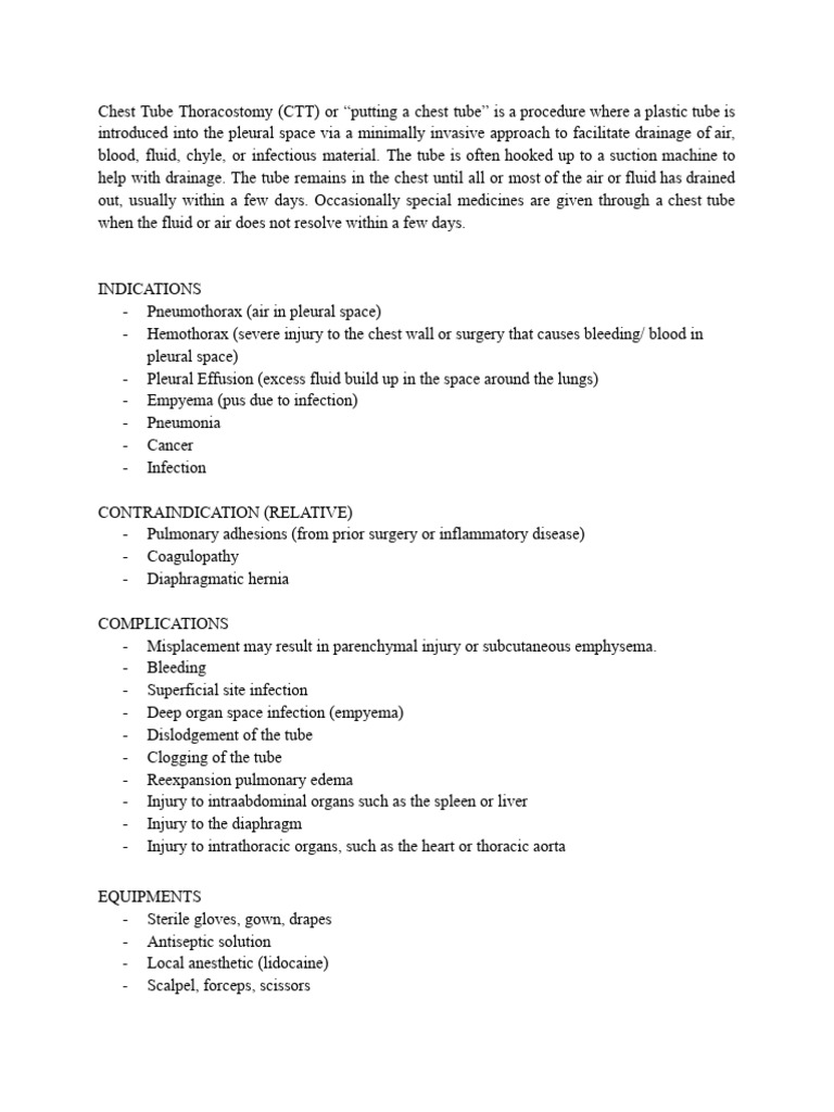 Chest Tube Thoracostomy (CTT) | PDF | Clinical Medicine | Medical ...
