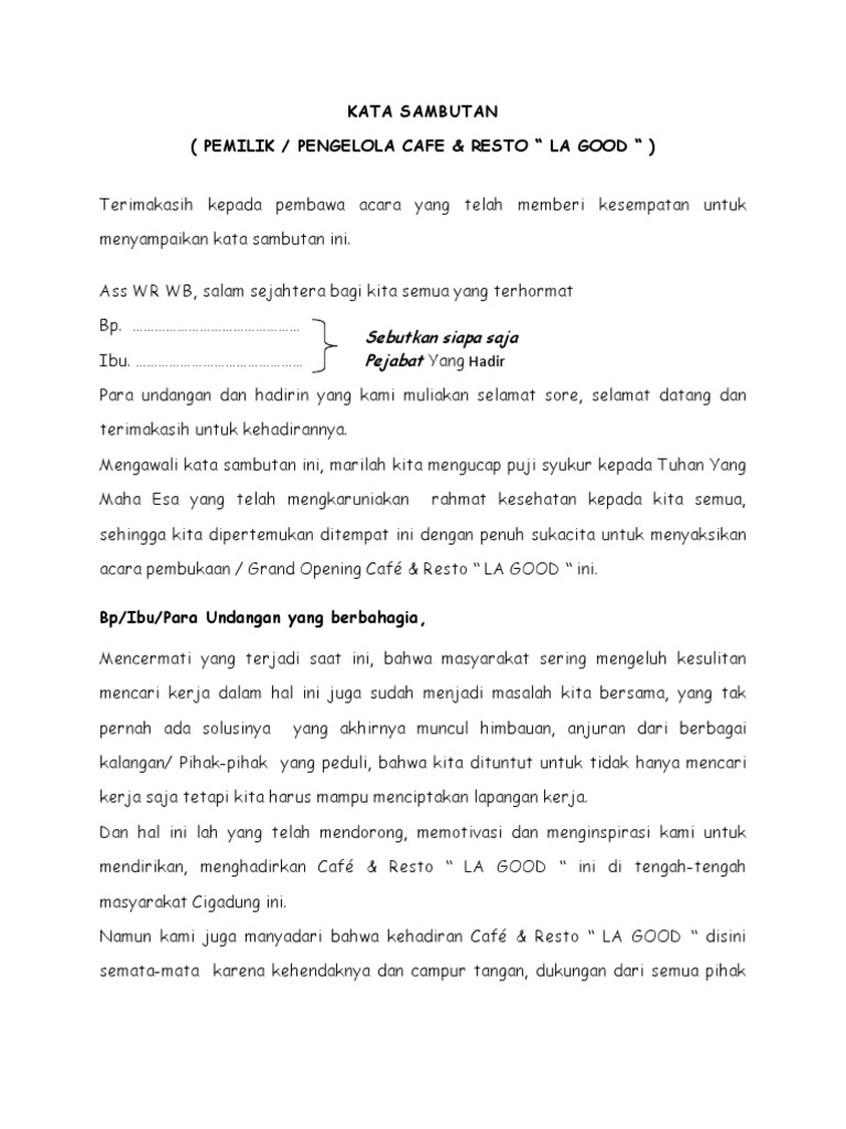 Kumpulan Contoh Kata Sambutan Grand Opening - tukaffe.com Kumpulan Contoh Kata Sambutan Grand Opening - tukaffe.com