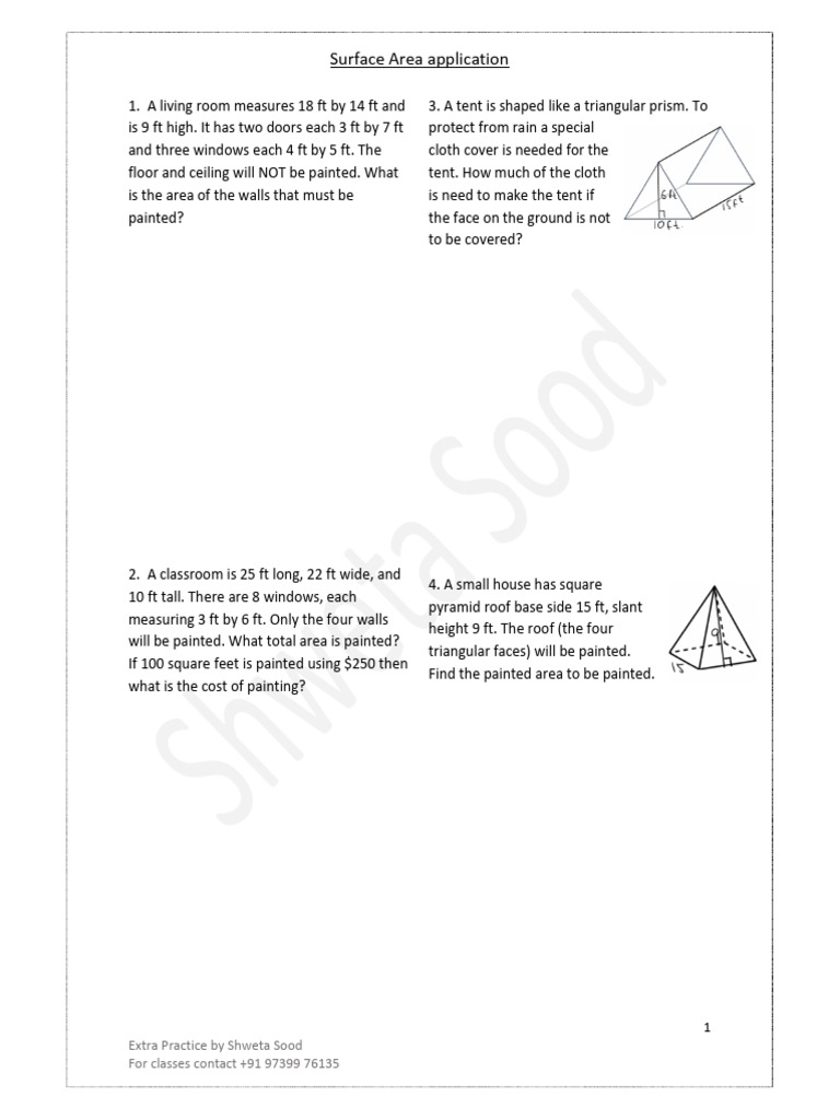 Surface Area Calculation Exercises | PDF