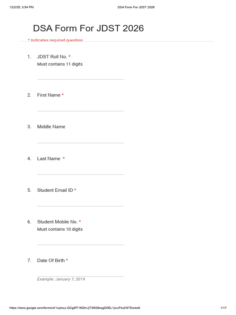 DSA Form For JDST - Google Forms | PDF