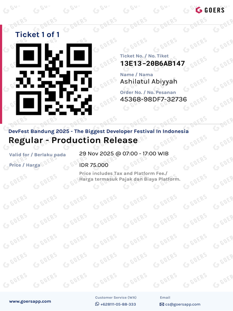 (Event Ticket) Regular - Production Release - DevFest Bandung 2025 ...