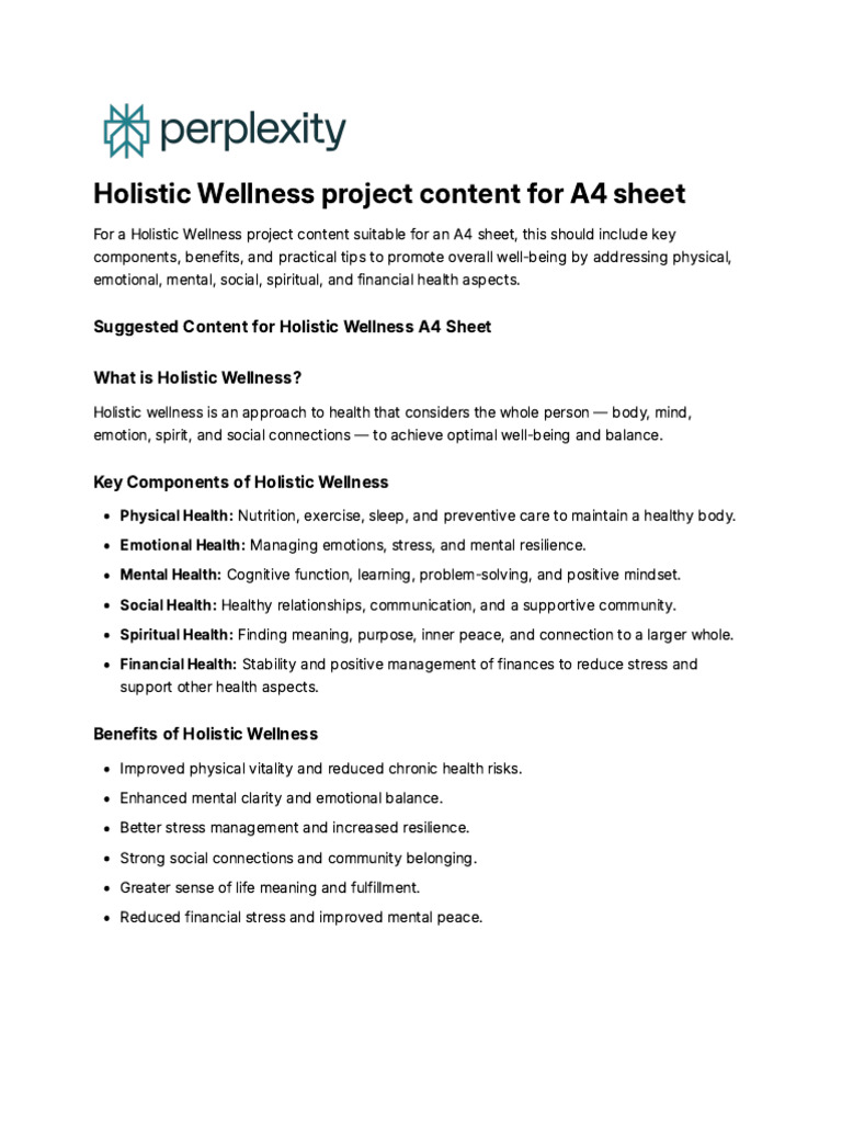 Holistic Wellness Project Content For A4 Sheet | PDF | Well Being ...