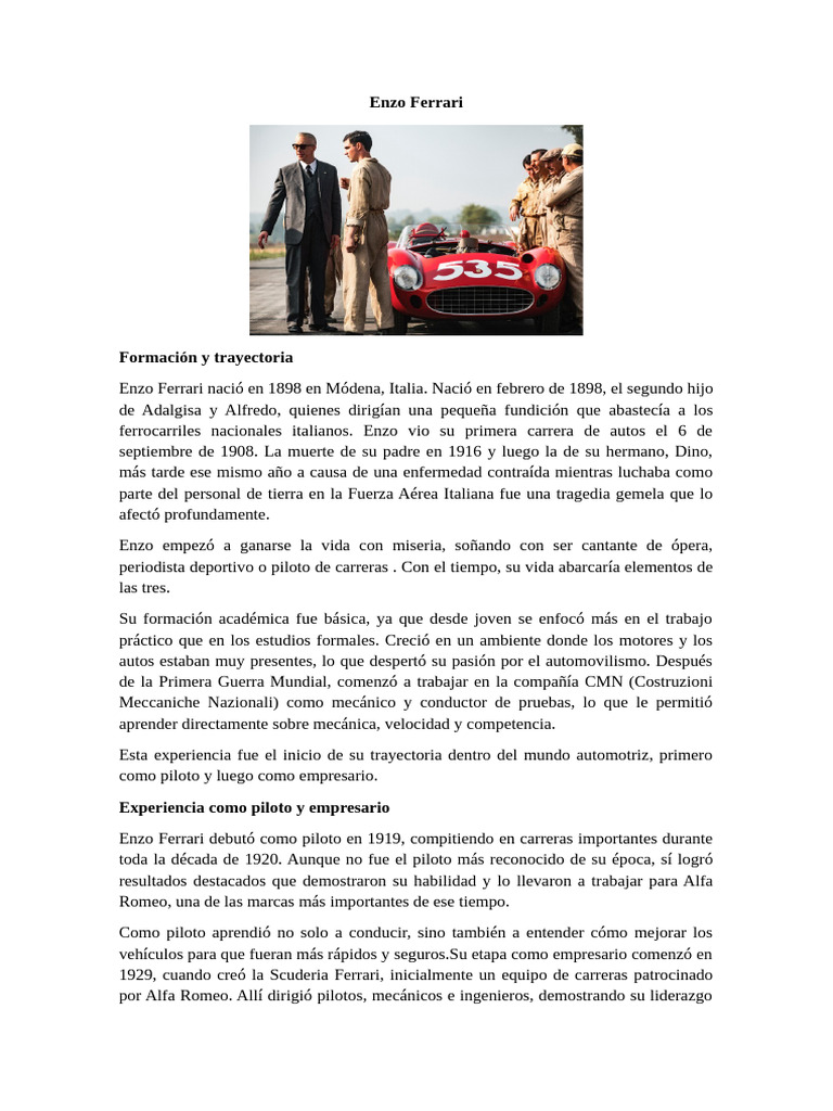 Enzo Ferrari: Pionero del Automovilismo | PDF | Ferrari | Vehículo de motor