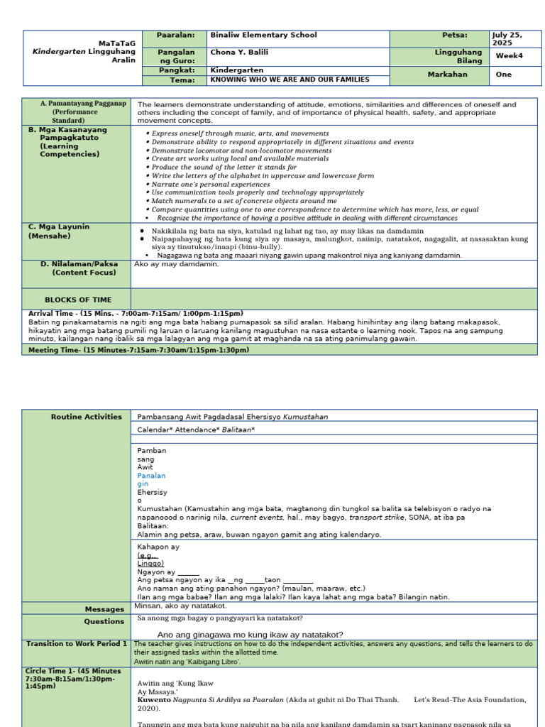 Kindergarten Daily Lesson Plan Quarter 2 Week 3 Day 5 - Friday | PDF