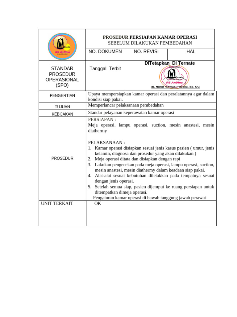 Prosedur Persiapan Kamar Operasi | PDF