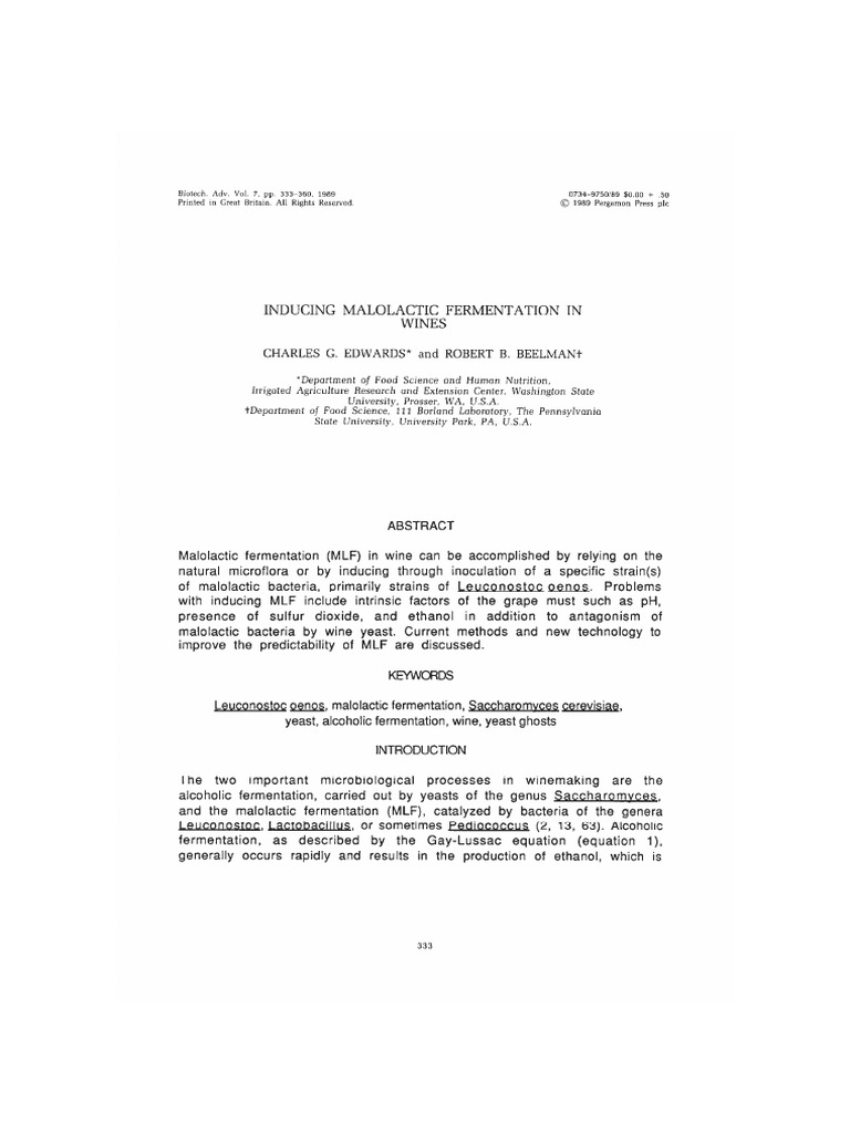 Inducing Malolactic Fermentation in Wines | PDF
