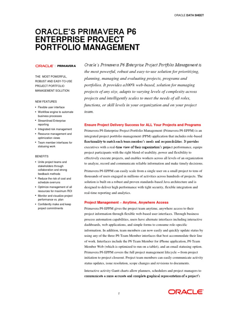 Primavera p6 r8 Data Sheet 193061 | PDF