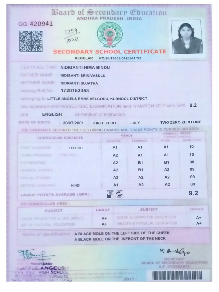 Himabindu 10th Marks Sheet | PDF
