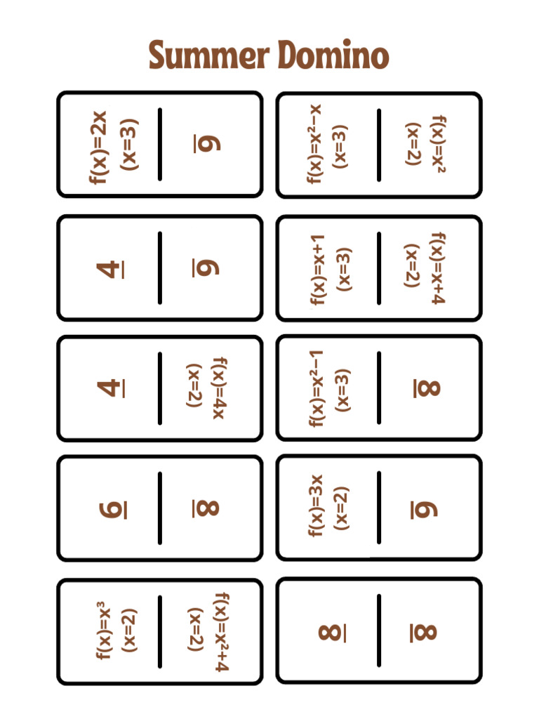 Summer Domino Game Worksheet in Colorful Illustrative Style | PDF