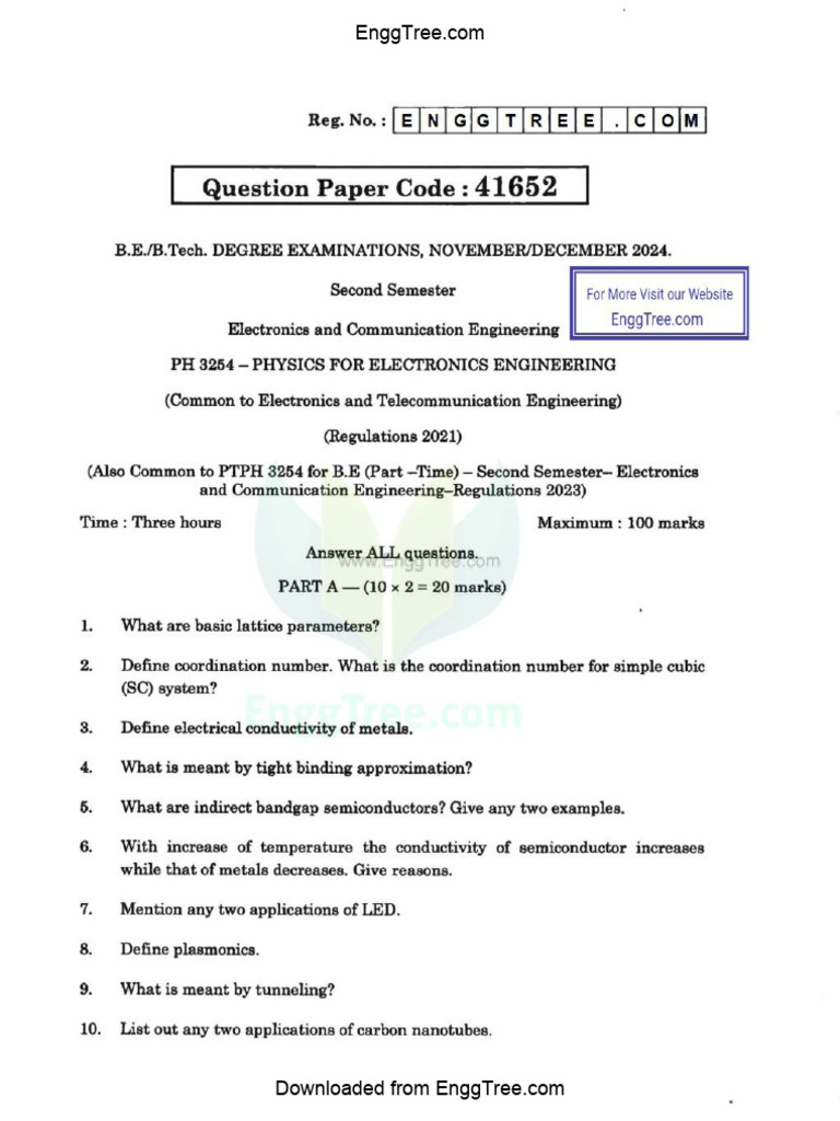 PH3254 Physics for Electronics Engineering Nov Dec 2024 Question Paper ...