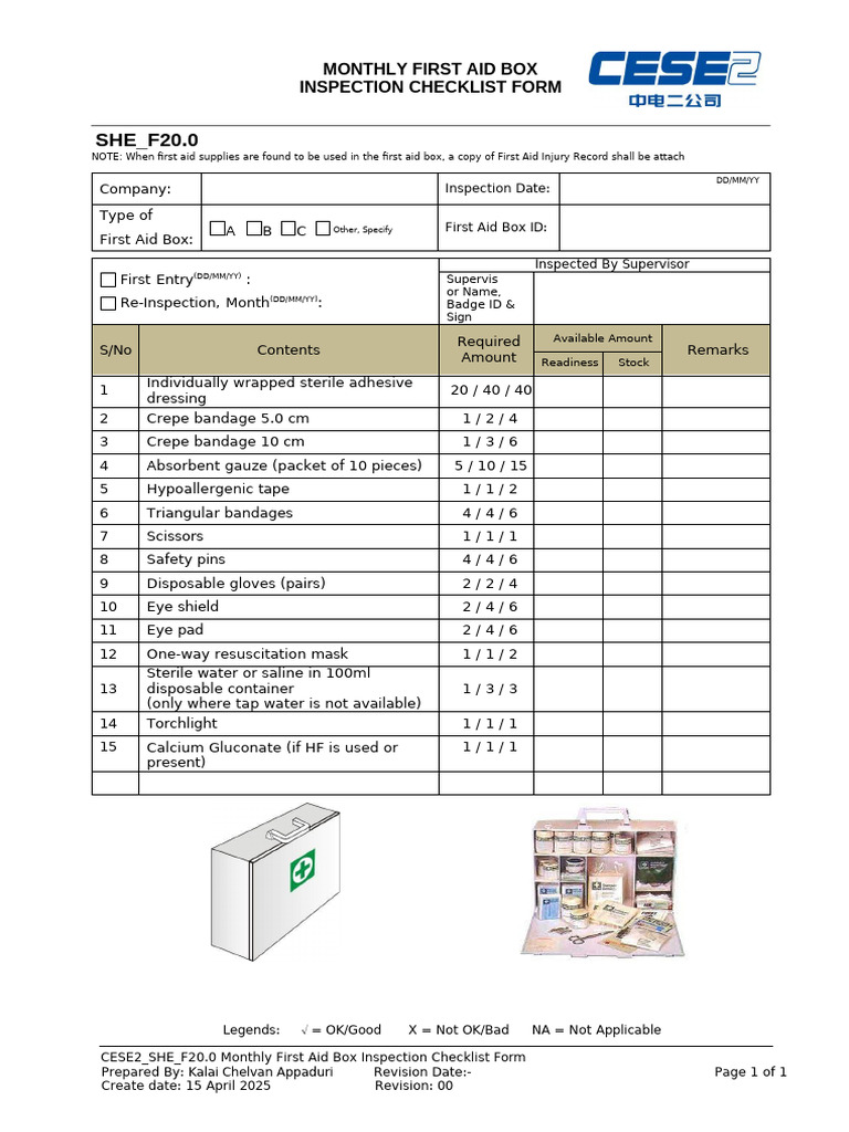 Monthly First Aid Box Inspection Checklist | PDF
