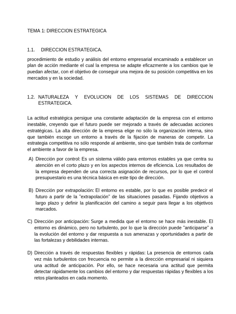 TEMA 1. DIR. ESTRATEGICA - Vane | PDF | Gestión estratégica