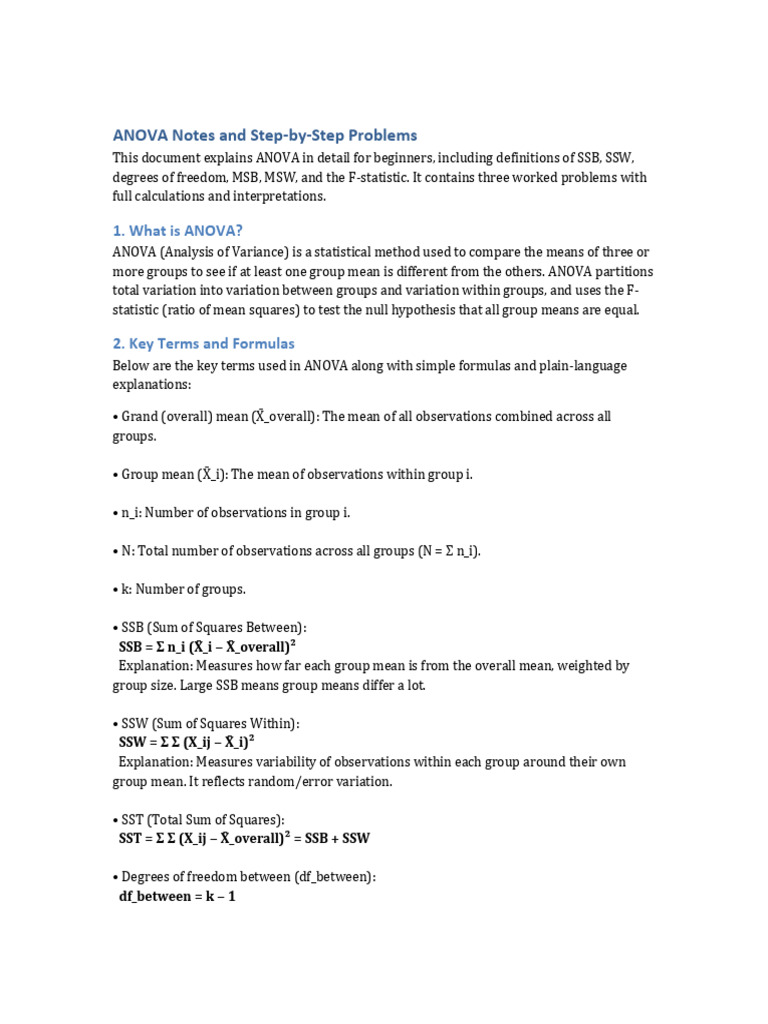Beginner's Guide to ANOVA Explained | PDF | Analysis Of Variance ...