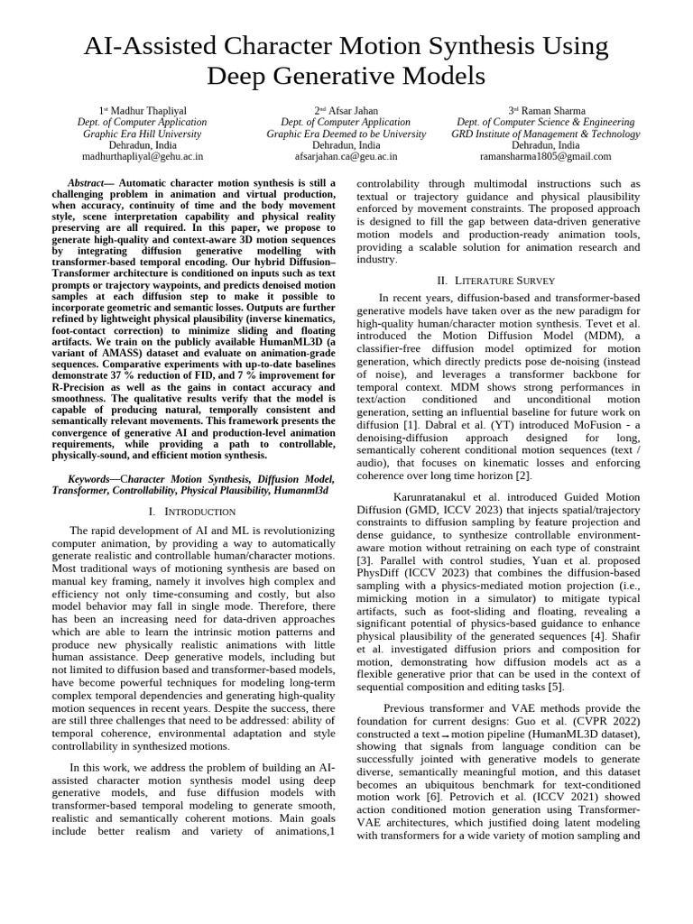 AI-Assisted Character Motion Synthesis Using Deep Generative Models ...