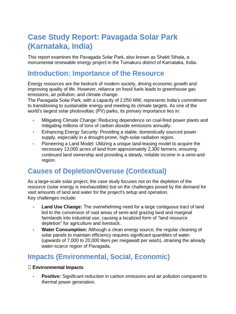 Pavagada Solar Park Case Study Analysis | PDF | Climate Change ...