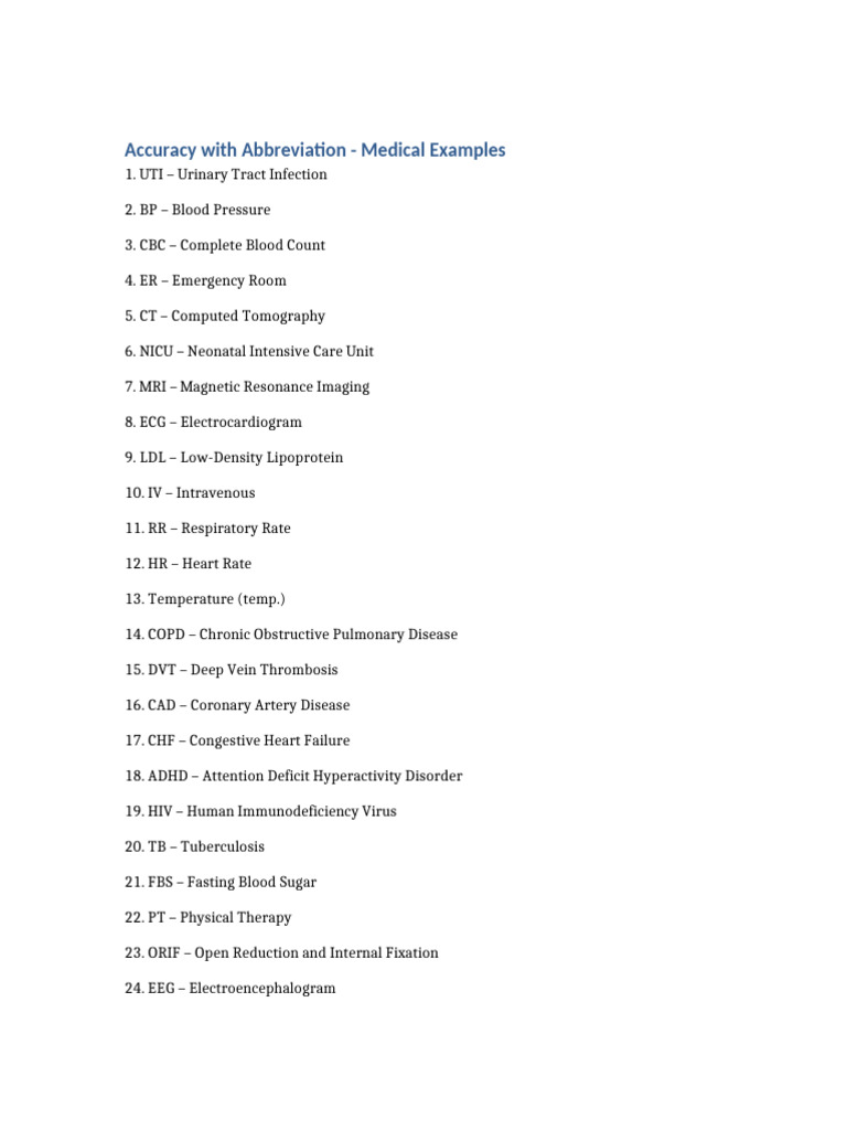 Medical Abbreviation Examples | PDF