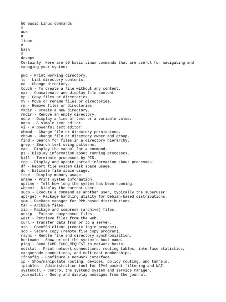 50 Basic Linux Commands | PDF