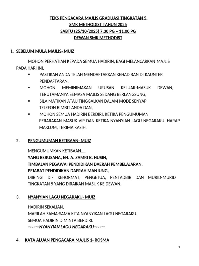 Teks Majlis Graduasi 2025 | PDF