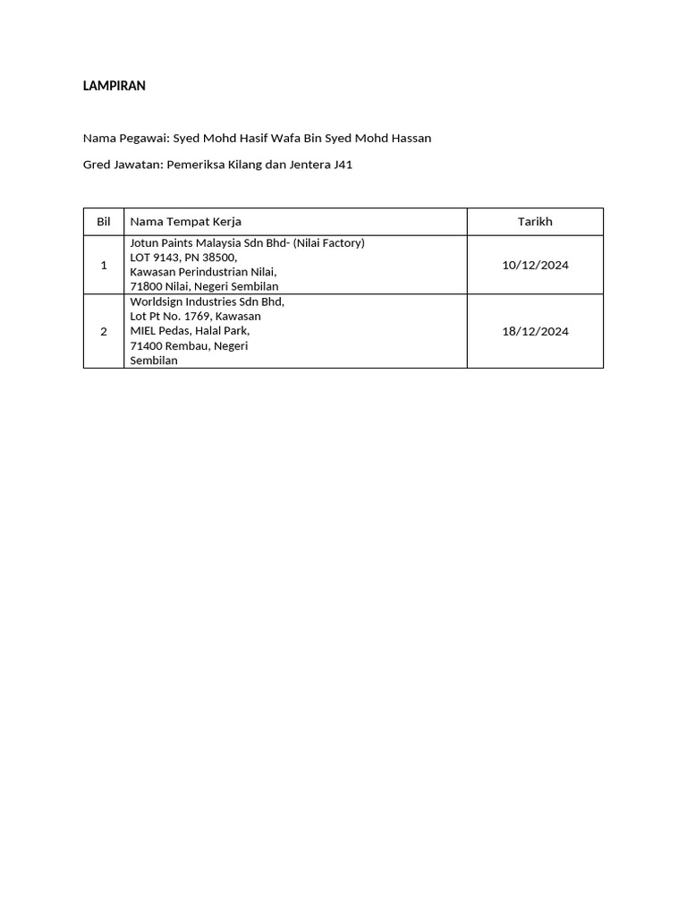 LAMPIRAN Claim Disember 2024 | PDF