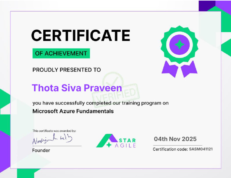 Microsoft Azure Fundamentals Thota Siva Praveen | PDF