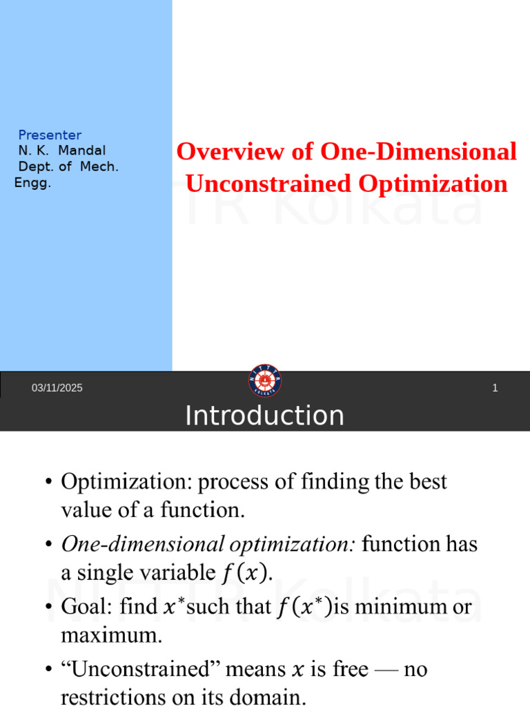 Overview of One Dimensional Unconstrained Optimization | PDF ...