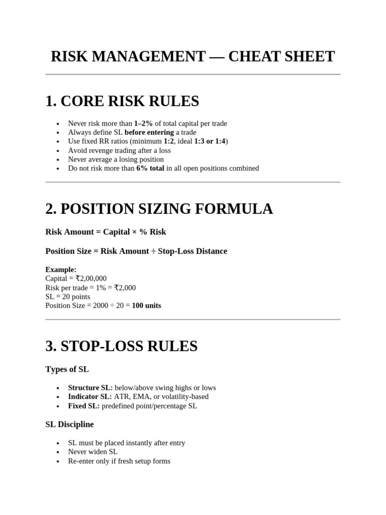 Risk Management - Cheat Sheet | PDF